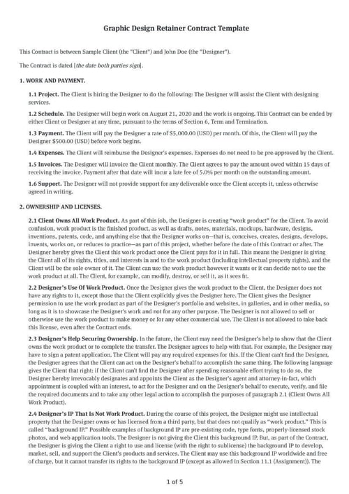 Graphic Design Retainer Contract Template Agreement Bonsai